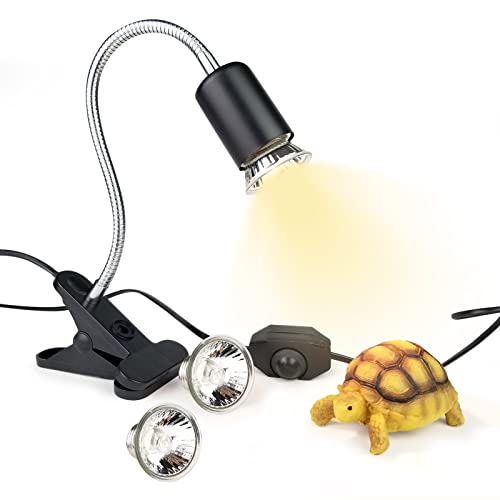 BINANO Heat Lamp for Reptiles Turtle with 25W/50W UVB UVA Bulb with Adjustable Heat Switch with 360 Adjustable Angle&Strong Clips for Reptiles Aquarium/Tank