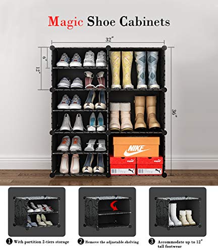 C.G Life 6-Tiers Stackable 24-30 pairs Freestanding Shoe Storage Cabinets with Adjustable Shelving,Black Shoe Shelf Organizer for Bedroom, Closet, Entryway, Dorm Room,Garage,Shoe Rack have 6 cubes