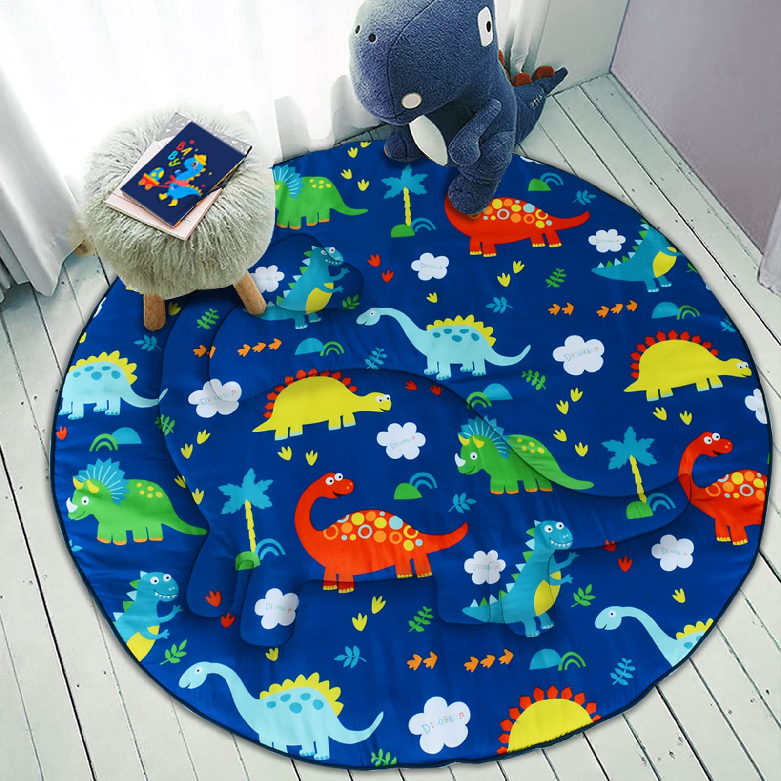 UOMNY Baby Rug Dinosaur Infant Floor Playmat Tummy Time Mat Area Rug Non Slip Baby Round Play Pad Crawling Mat Game Blanket for Children Toddlers Bedroom 47 inch