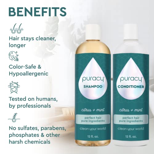 Puracy Shampoo and Conditioner Set, Sulfate-Free, Hair Stays Clean and Silky Longer with LexFeel N5, Color-Safe, 16 Ounce (2-Pack) (12 Fl Oz (Pack of 2))