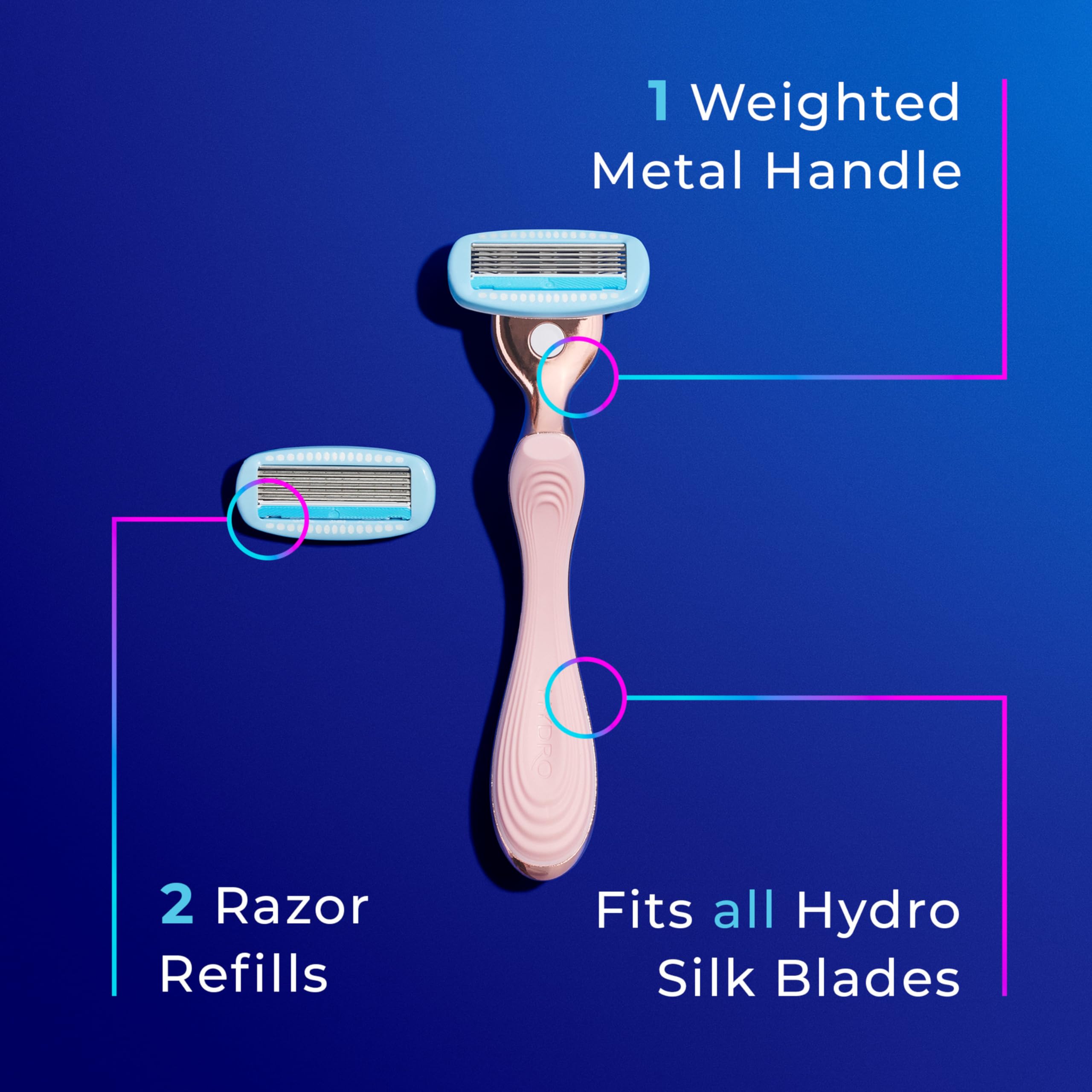 Schick Hydro Silk Rose Gold Metal Razor for Women | Womens Razors, Travel Razor, 5-Blade Razors for Women | 1 Handle & 2 Razor Refills