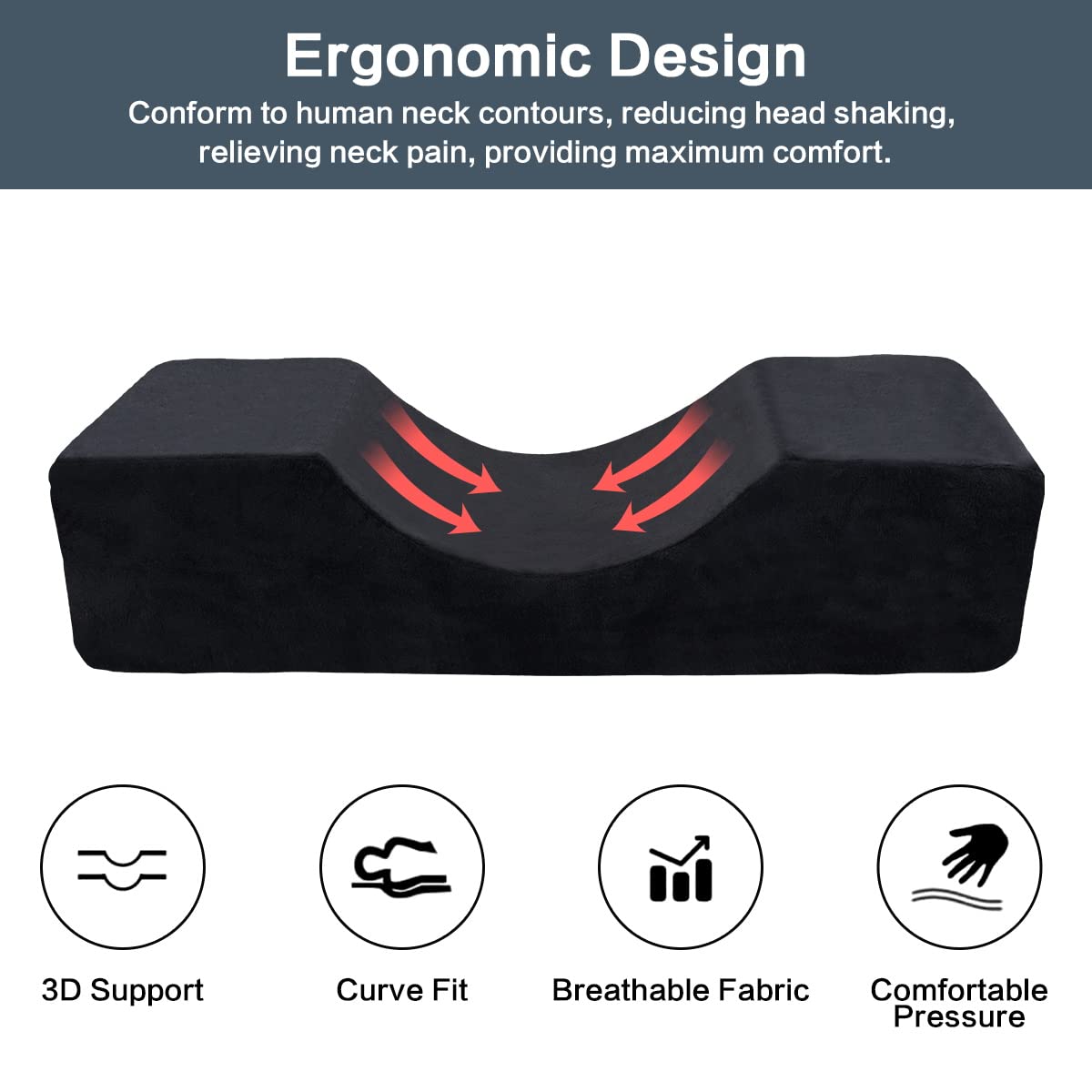 Topretty Eyelash Extension Pillow, U-Shape Memory Foam Professional Beauty Salon Pillow with Velvet Pillowcase, Comfortable Neck Contour Cervical Support Pillow for Graft Eyelash, 19x8x5 in (Black)