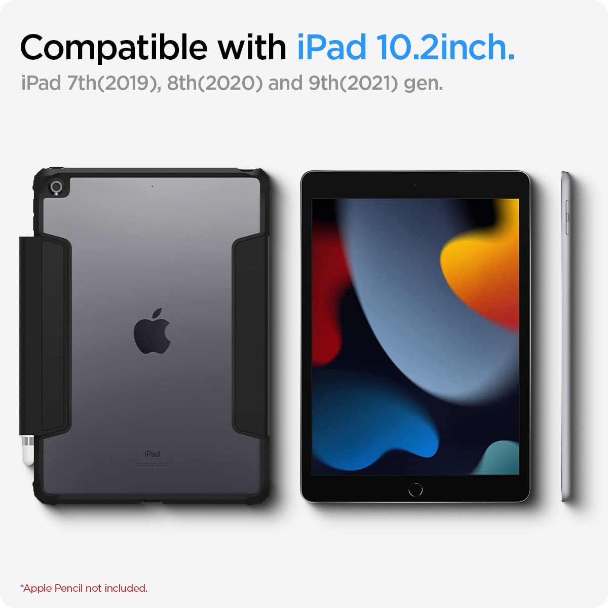Spigen Ultra Hybrid Pro Designed for iPad 10.2 Case, iPad 9th Generation Case (2021) / iPad 8th Generation Case (2020) / iPad 7th Generation Case (2019) with Transparent Back and Pencil Holder - Black