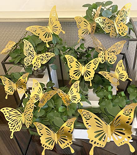 144 Pcs Gold Butterfly Sticker, 3D Removable Butterfly Wall Decor for Girls, Kids, Baby Bedroom, Living Room Decorations, Birthday Party Decorations, 3 Styles 3 Sizes