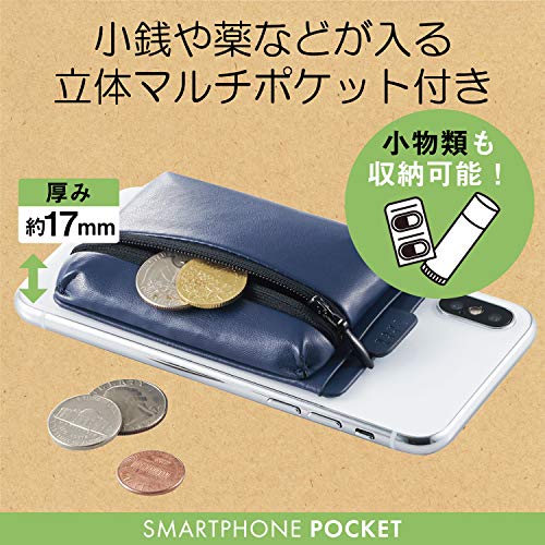 Elecom P-BPCCNV Smartphone Card Case, Back (Holds 1 Card), Coin Storage, Navy