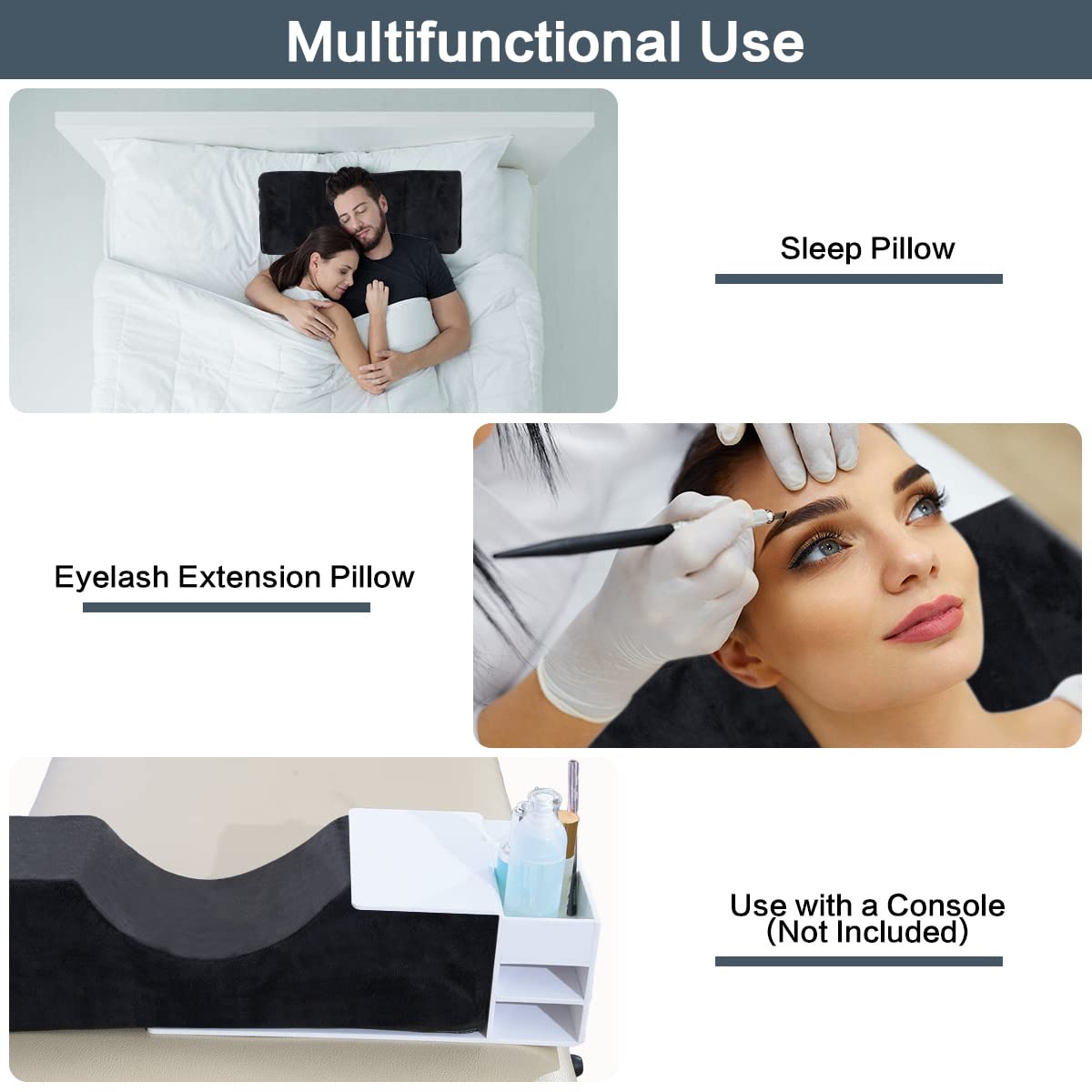 Topretty Eyelash Extension Pillow, U-Shape Memory Foam Professional Beauty Salon Pillow with Velvet Pillowcase, Comfortable Neck Contour Cervical Support Pillow for Graft Eyelash, 19x8x5 in (Black)