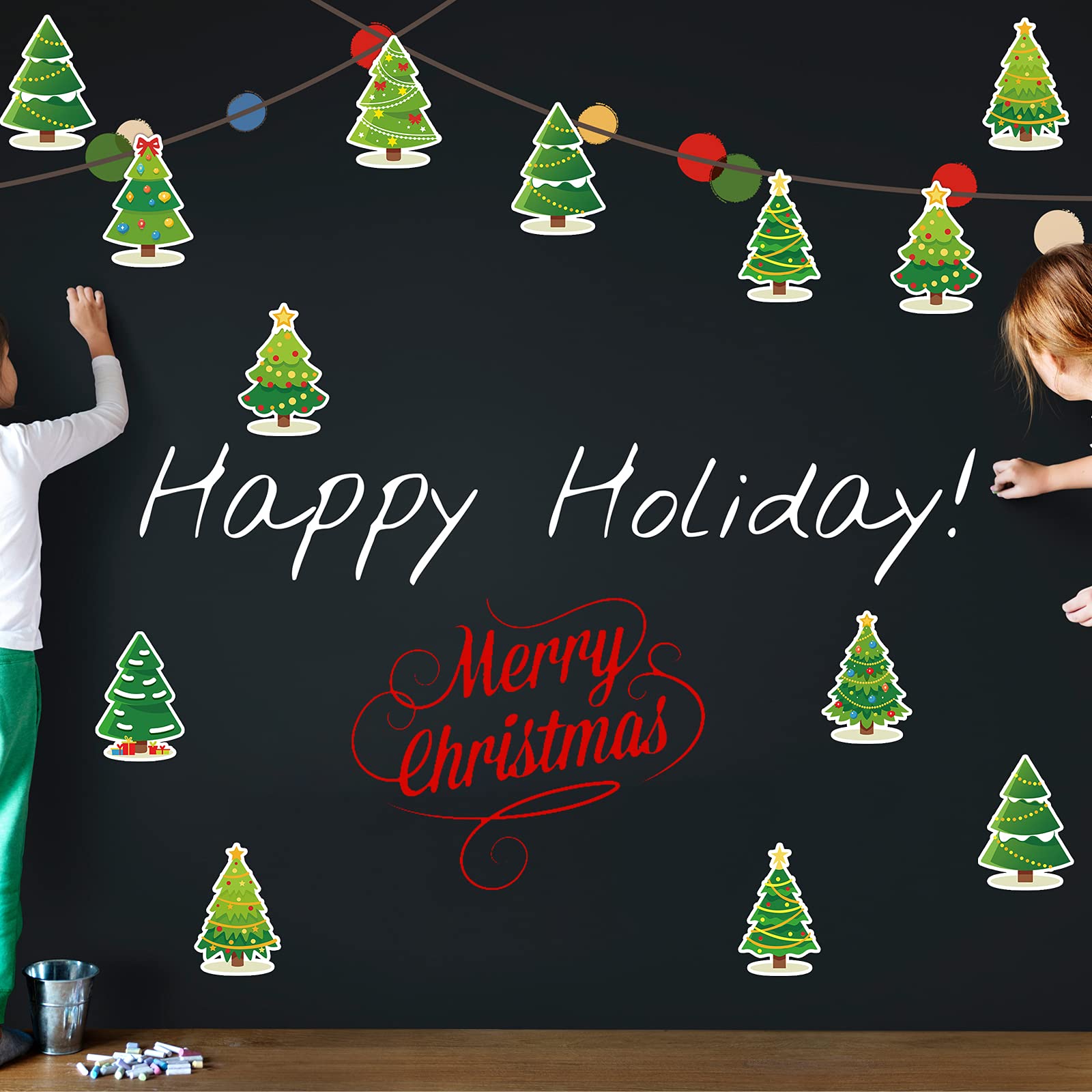 Epakh 45 Pieces Christmas Tree Cutouts, Paper Classroom Bulletin Board Cardstock Decorations with Glue Points, Holiday Xmas Tree Shaped Accent Wall Door Decor DIY Crafts for Classroom, Home, Office