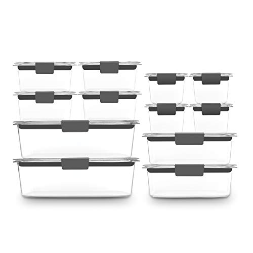 Rubbermaid Brilliance Storage 24-Piece Plastic Lids, Leak Proof Food Container & Leak-Proof Brilliance Food Storage 12-Piece Plastic Containers with Lids, Clear