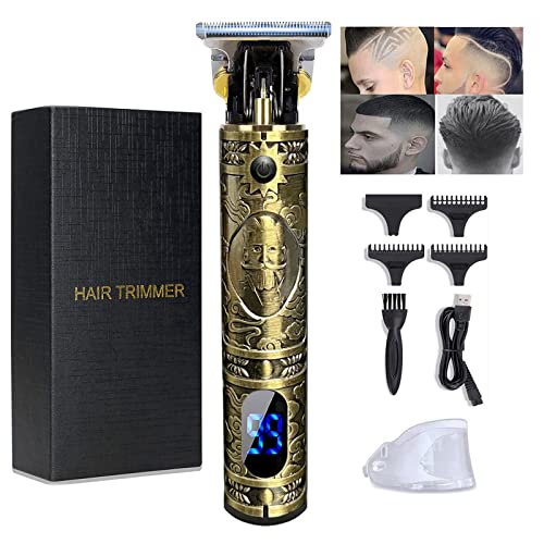 CANEOCANE Hair Clippers for Men, Hair Beard Trimmer for Mens, Professional Rechargeable Shavers Clippers for Hair Cutting, Zero Gapped T-Blade Trimmer Cordless Hair Clipper with LCD Display (Gold1)