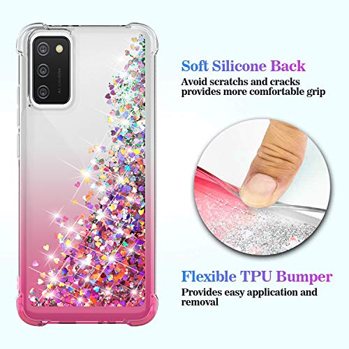 YZOK for Samsung A02S Case,Galaxy A02S Case,with HD Screen Protector,Shockproof Protective Clear Case for Girls Women,Bling Sparkle Quicksand Hard Shell TPU Case for Samsung A02S, Gradient Pink