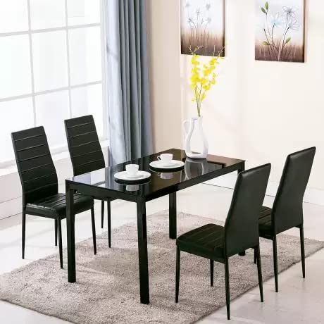 COSVALVE Tempered Glass Dining Table, Table with Rust Resistant Legs, for Kitchen Dining Room Restaurant Coffee Shop Domestic (Black Dining Table)