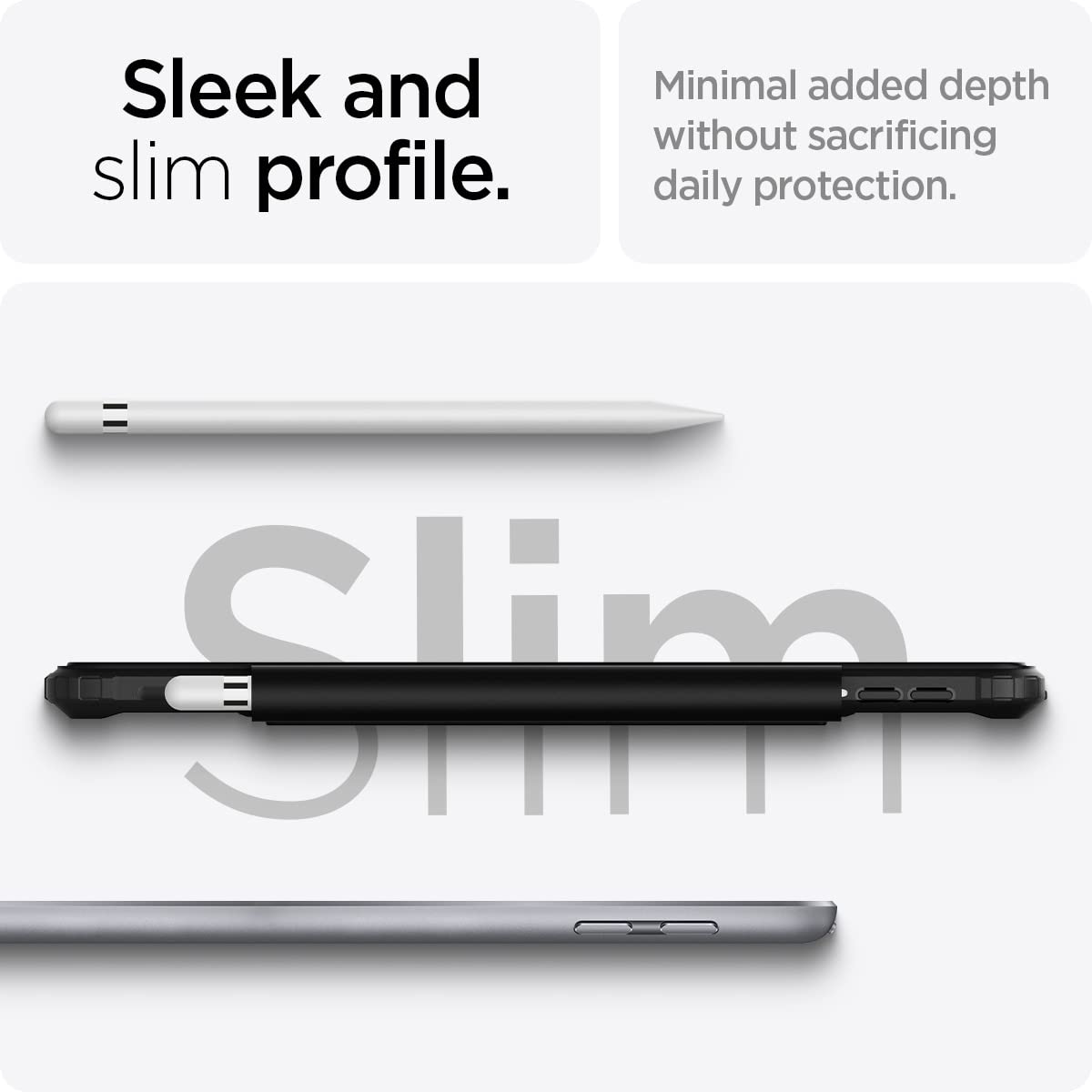 Spigen Ultra Hybrid Pro Designed for iPad 10.2 Case, iPad 9th Generation Case (2021) / iPad 8th Generation Case (2020) / iPad 7th Generation Case (2019) with Transparent Back and Pencil Holder - Black