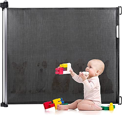 LIKOVSCI Magic Pet Gate Dog Gates for The House,Baby Cat Mesh Gates for Doorways,Kitchen,Living Room,Bedroom,Stairs,Easy Install Anywhere,8 Hooks