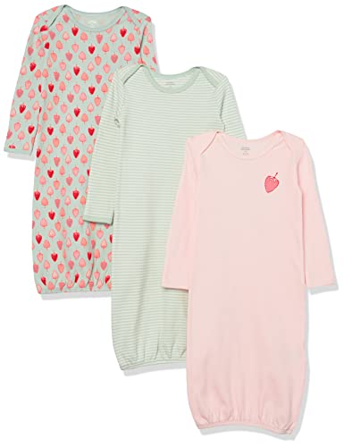Amazon Essentials Baby Girls' Cotton Sleeper Gowns, Pack of 3, Pink, Berry, 6 Months