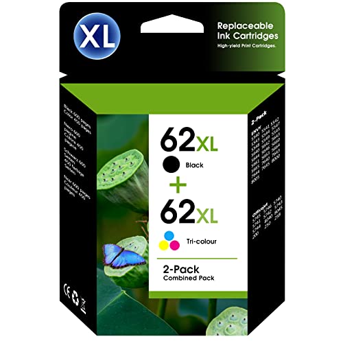 62XL Ink Cartridge Replacement for HP 62XL 62 XL for Envy 5540 5640 5660 7644 7645 OfficeJet 5740 8040 OfficeJet 200 250 Series Printer 2-Pack(1Black&1Tri-Color)