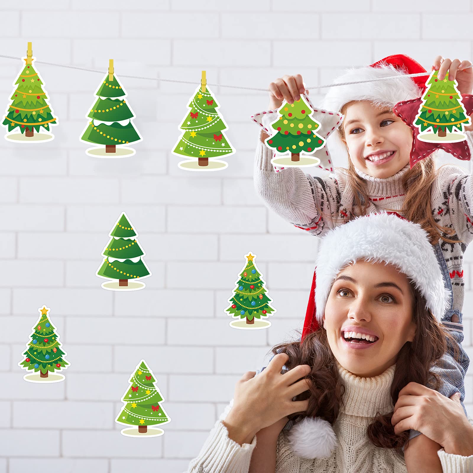 Epakh 45 Pieces Christmas Tree Cutouts, Paper Classroom Bulletin Board Cardstock Decorations with Glue Points, Holiday Xmas Tree Shaped Accent Wall Door Decor DIY Crafts for Classroom, Home, Office