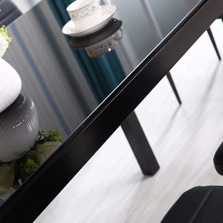 COSVALVE Tempered Glass Dining Table, Table with Rust Resistant Legs, for Kitchen Dining Room Restaurant Coffee Shop Domestic (Black Dining Table)