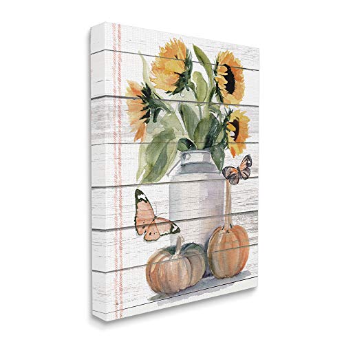 Stupell Industries Autumn Sunflower Jar Orange Monarch Butterflies, Designed by Jennifer Paxton Parker Canvas Wall Art, 16 x 20, Off-White