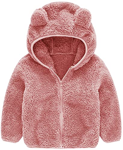 Karlywindow Toddler Baby Boy Girl Little Cute Bear Hoodie Jacket Sherpa Fuzzy Winter Warm Sweatshirt Coat A-pink