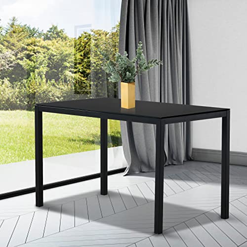 COSVALVE Tempered Glass Dining Table, Table with Rust Resistant Legs, for Kitchen Dining Room Restaurant Coffee Shop Domestic (Black Dining Table)