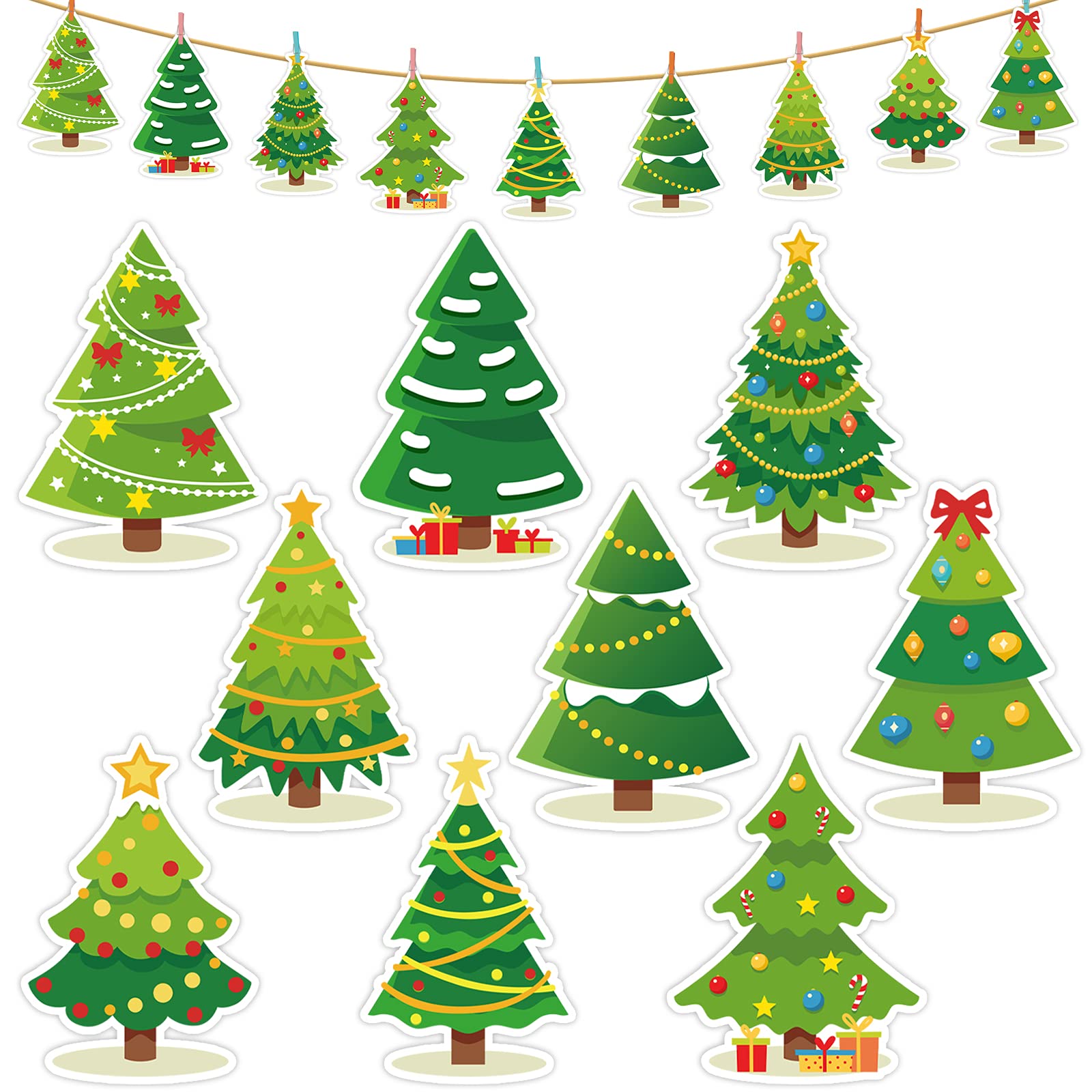 Epakh 45 Pieces Christmas Tree Cutouts, Paper Classroom Bulletin Board Cardstock Decorations with Glue Points, Holiday Xmas Tree Shaped Accent Wall Door Decor DIY Crafts for Classroom, Home, Office
