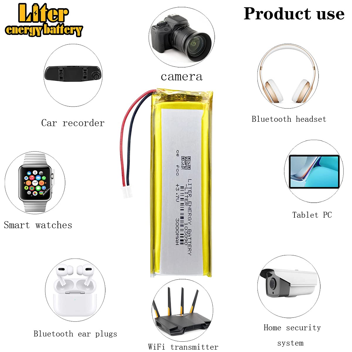 Liter energybattery 3.7V Lipo Battery 3000mAh Rechargeable Lithium ion Polymer Battery 103090 Lithium Polymer ion Battery with JST Connector