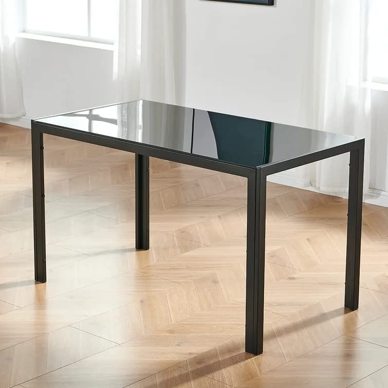 COSVALVE Tempered Glass Dining Table, Table with Rust Resistant Legs, for Kitchen Dining Room Restaurant Coffee Shop Domestic (Black Dining Table)