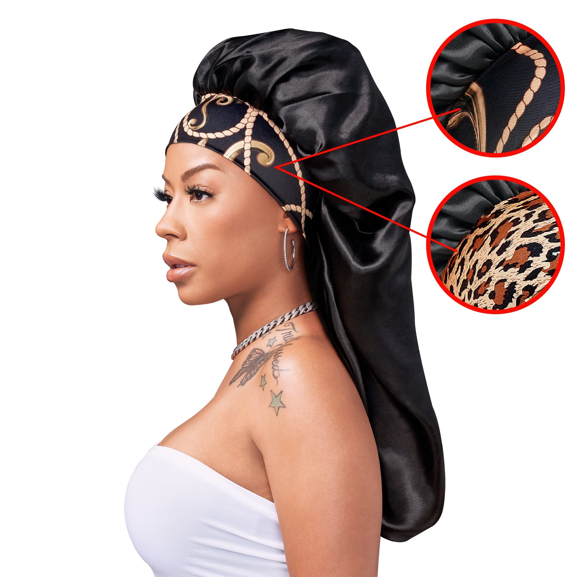 Red by Kiss X Keyshia Cole 1 Piece Silky Braid Bonnet Wide Edge Bonnet Sleep Cap, Frizz Free Bonnet (Black)