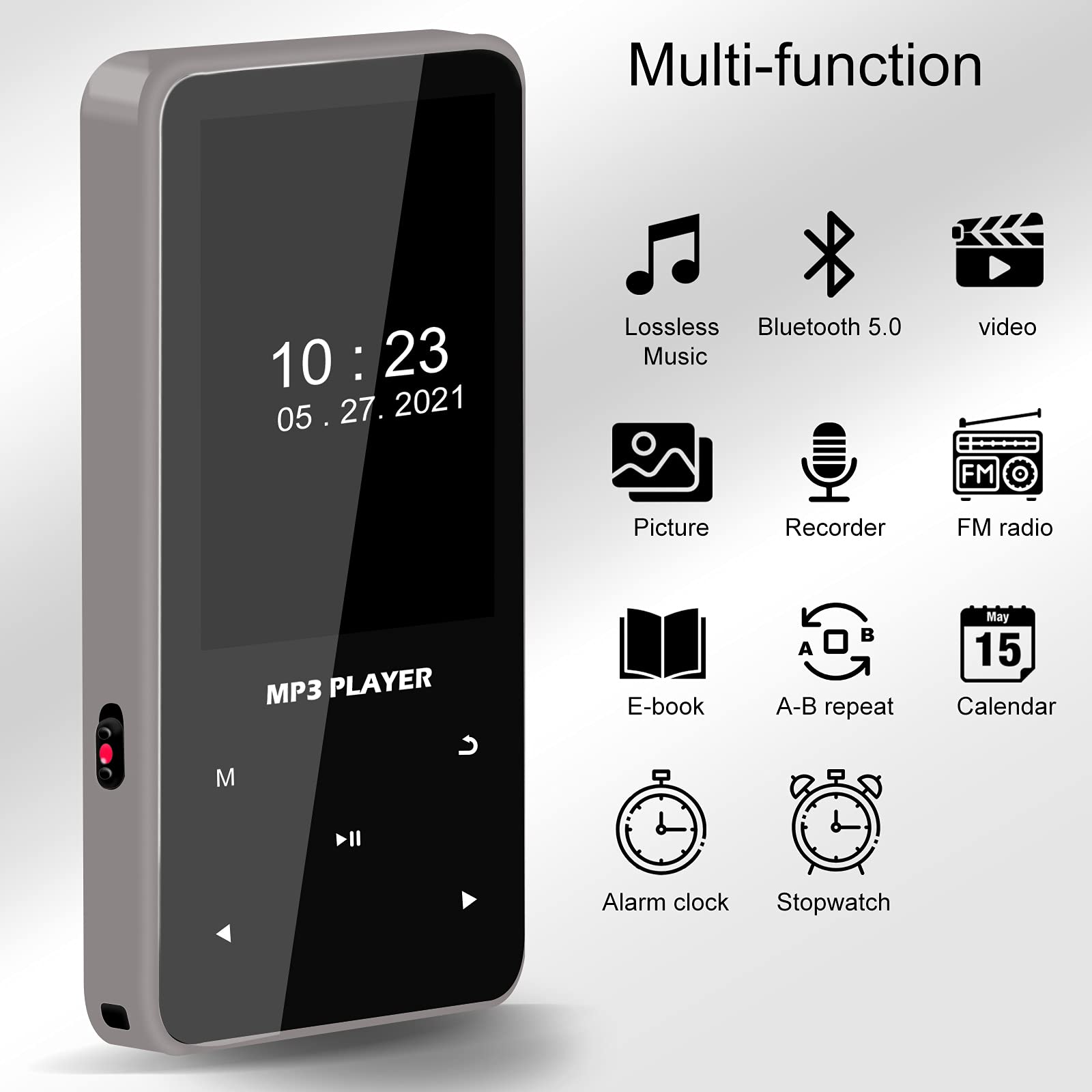 Portable Bluetooth MP3 Player with Clip - Wireless Mini Digital Hifi Lossless sound Music Players with 2.4 '' screen, Wearable Small Black Walkman Audio player with 32GB Memory for Sport and Running