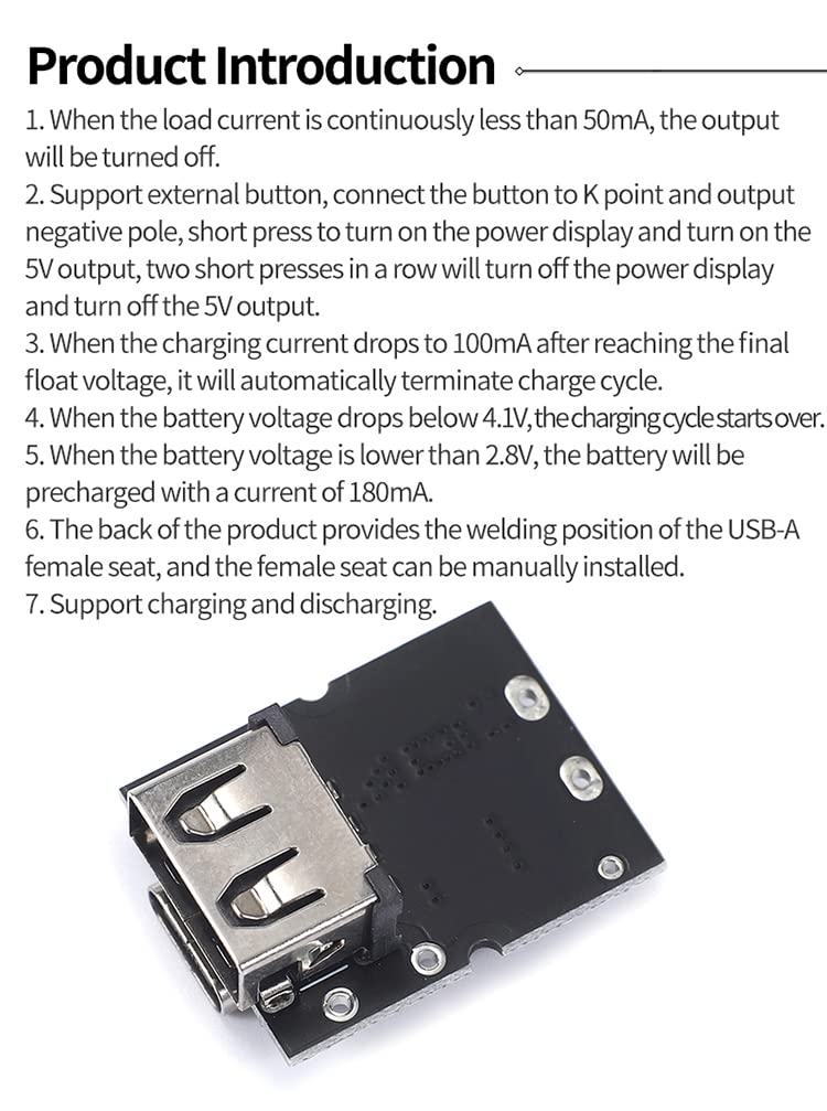 Teyleten Robot Type-C USB 5V 2A Boost Converter Step-Up Power Module Lithium Battery Charging Protection Board LED Display USB for DIY Charger (10PCS)