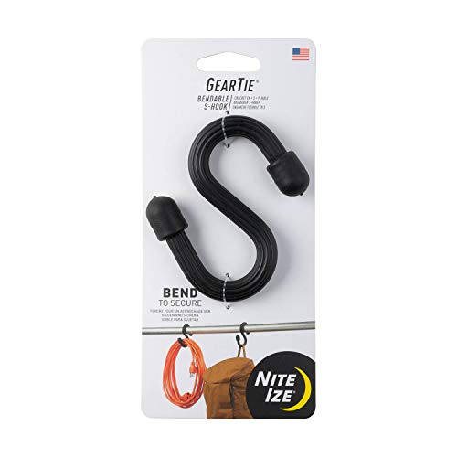 Nite Ize Gear Tie Bendable S-Hook, Flexible S-Hook Hanger for Garage, Closet, Kitchen and Plants, Black