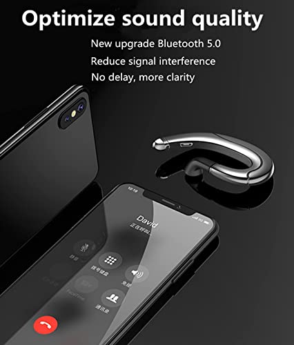 Wireless Bluetooth Headphone, Painless Wearing Headset with Mic for Cell Phone, Non Ear Plug Non Bone Conduction Ear Hook Earbuds, Lightweight, Waterproof Earpiece for Business/Office/Sports (Black)
