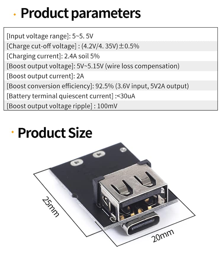 Teyleten Robot Type-C USB 5V 2A Boost Converter Step-Up Power Module Lithium Battery Charging Protection Board LED Display USB for DIY Charger (10PCS)