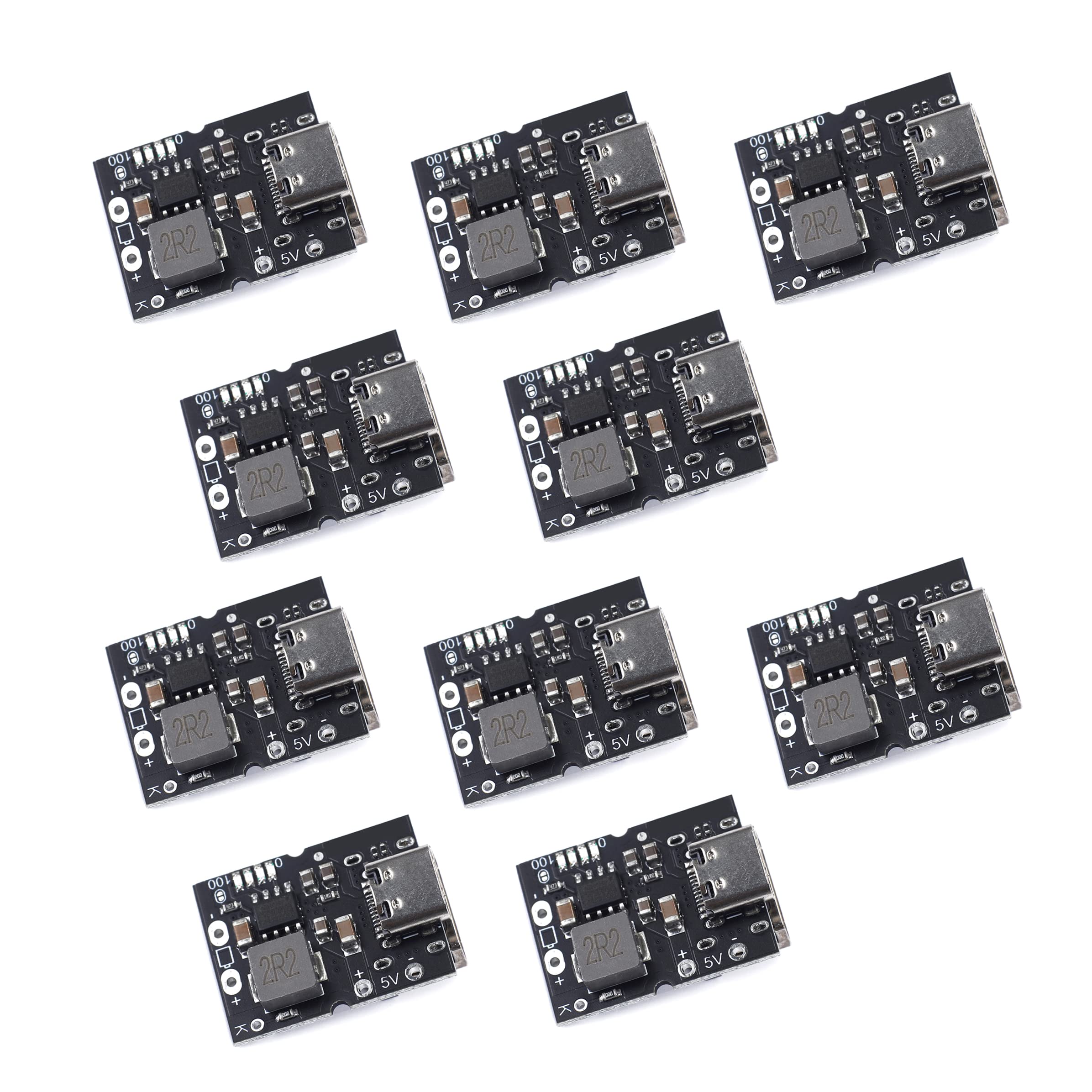 Teyleten Robot Type-C USB 5V 2A Boost Converter Step-Up Power Module Lithium Battery Charging Protection Board LED Display USB for DIY Charger (10PCS)