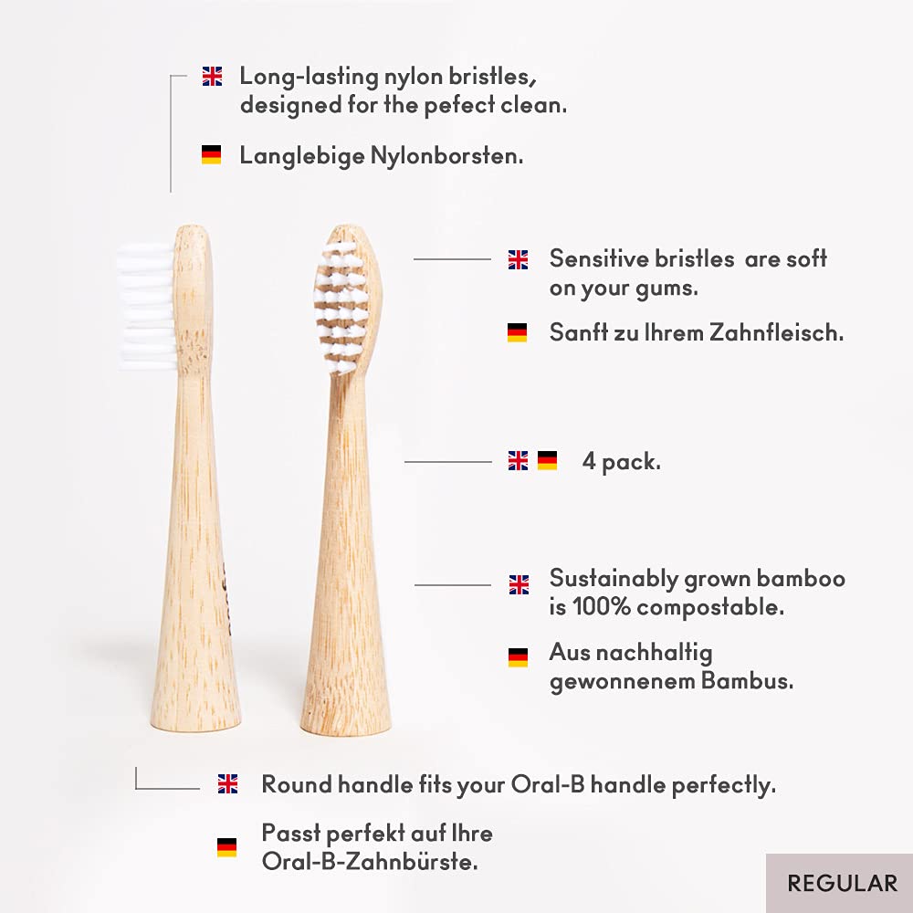 Agood Sustainable Bamboo 4-Pack Replacement Toothbrush Head for Oral-B