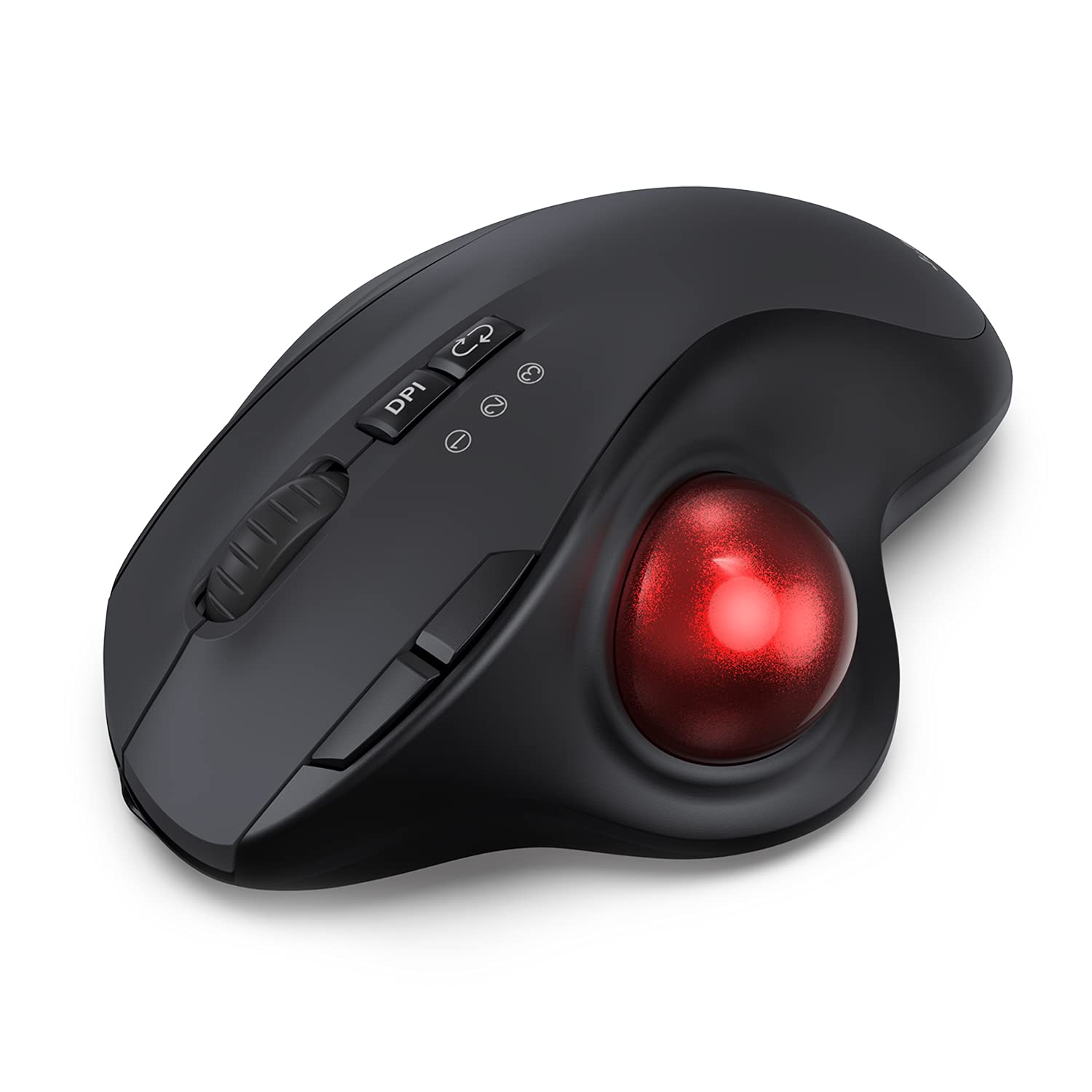 KKUOD 2.4G+Dual Bluetooth Wireless Trackball Mouse, 3-Device Connection Ergonomic Mouse, Rechargeable Ergo Mouse with USB-C Port and 3 DPI, Thumb-Operated Mouse for PC Computer Laptop Tablet