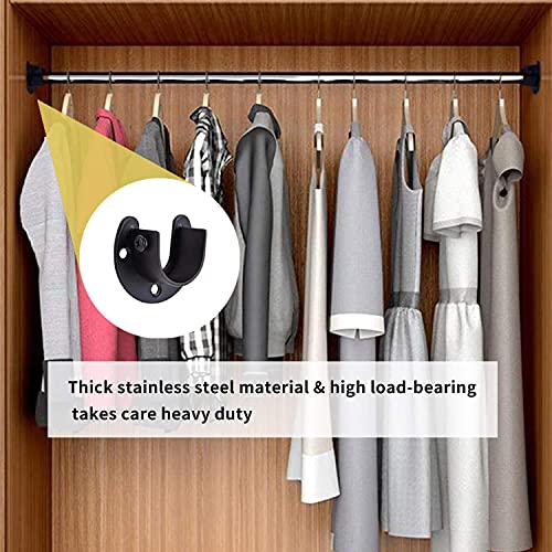 Rise age Stainless Steel Closet Rod Brackets, 1 Inch Diameter Closet Rod Support 2 Pcs, Heavy Duty Curtain Rod Holder, Black End Support for Closet Rod with Screws