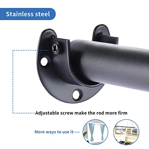 Rise age Stainless Steel Closet Rod Brackets, 1 Inch Diameter Closet Rod Support 2 Pcs, Heavy Duty Curtain Rod Holder, Black End Support for Closet Rod with Screws