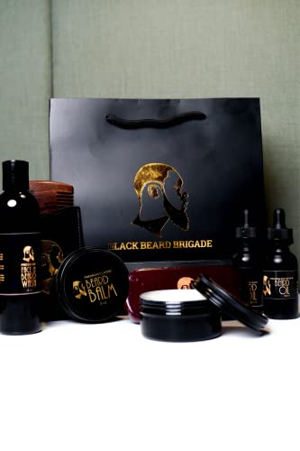Yulaw Naturals Black Beard Brigade Premium Classic Beard Kit Combo with Balm - All Natural Ingredients - Softens & Strengthens Beard Hair & Skin - Beard Care Kit for Men