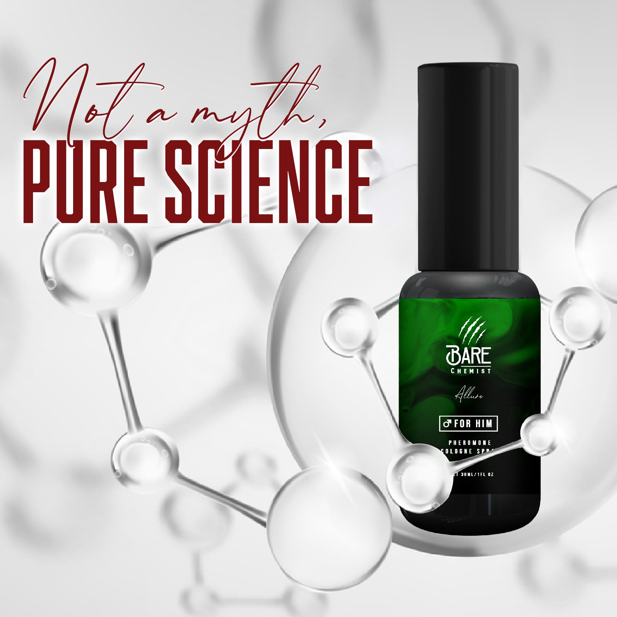 Bare Chemist Allure Pheromone Cologne Perfume for Men [Long Lasting Spray] - Pheromones Perfumes Cologne for Him - Concentrated Perfume 1oz
