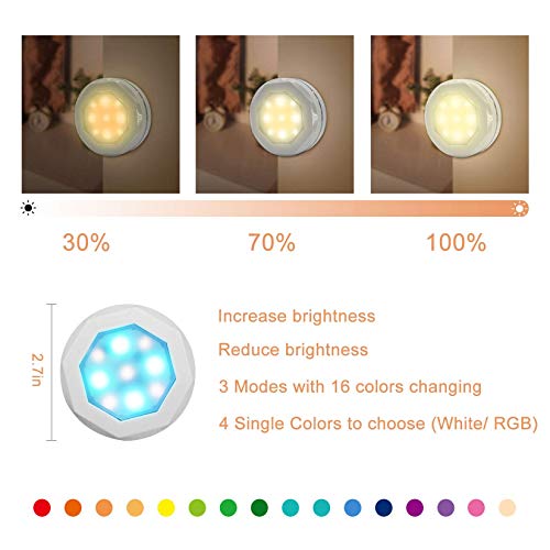 UYICOO Under Cabinet Lights, Puck Lights with Remote Battery Closet Lights Wireless Color Changing Dimmable Lighting, 3500K Led Stick on Lights with Timing, Under Counter Lights for Display Cabinet
