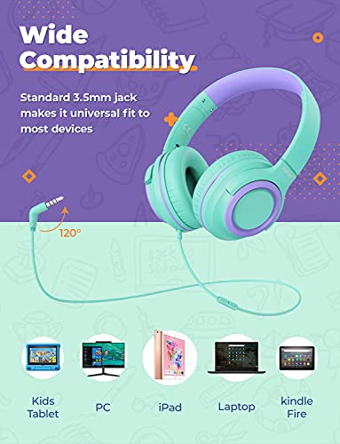 iClever 2 Pack Kids Headphones with Microphone - 94dB Safe Volume Limited - HS22 Wired Headphones for Kids Teens with Sharing Splitter, Tangle-Free Foldable Stereo Headset for School/Tablet/Travel