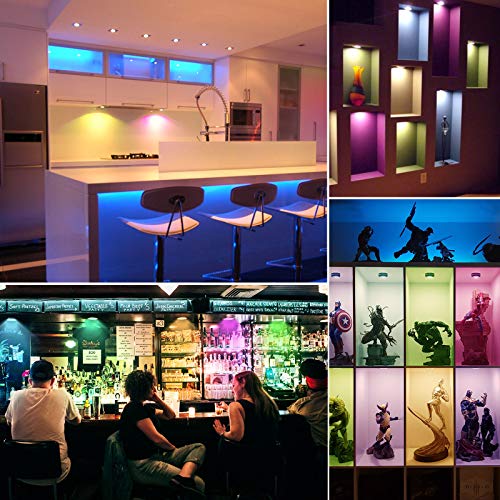 UYICOO Under Cabinet Lights, Puck Lights with Remote Battery Closet Lights Wireless Color Changing Dimmable Lighting, 3500K Led Stick on Lights with Timing, Under Counter Lights for Display Cabinet