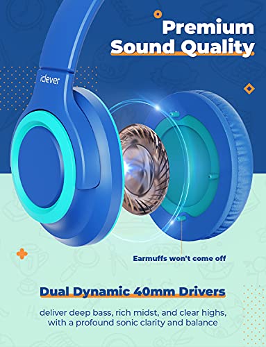 iClever 2 Pack Kids Headphones with Microphone - 94dB Safe Volume Limited - HS22 Wired Headphones for Kids Teens with Sharing Splitter, Tangle-Free Foldable Stereo Headset for School/Tablet/Travel
