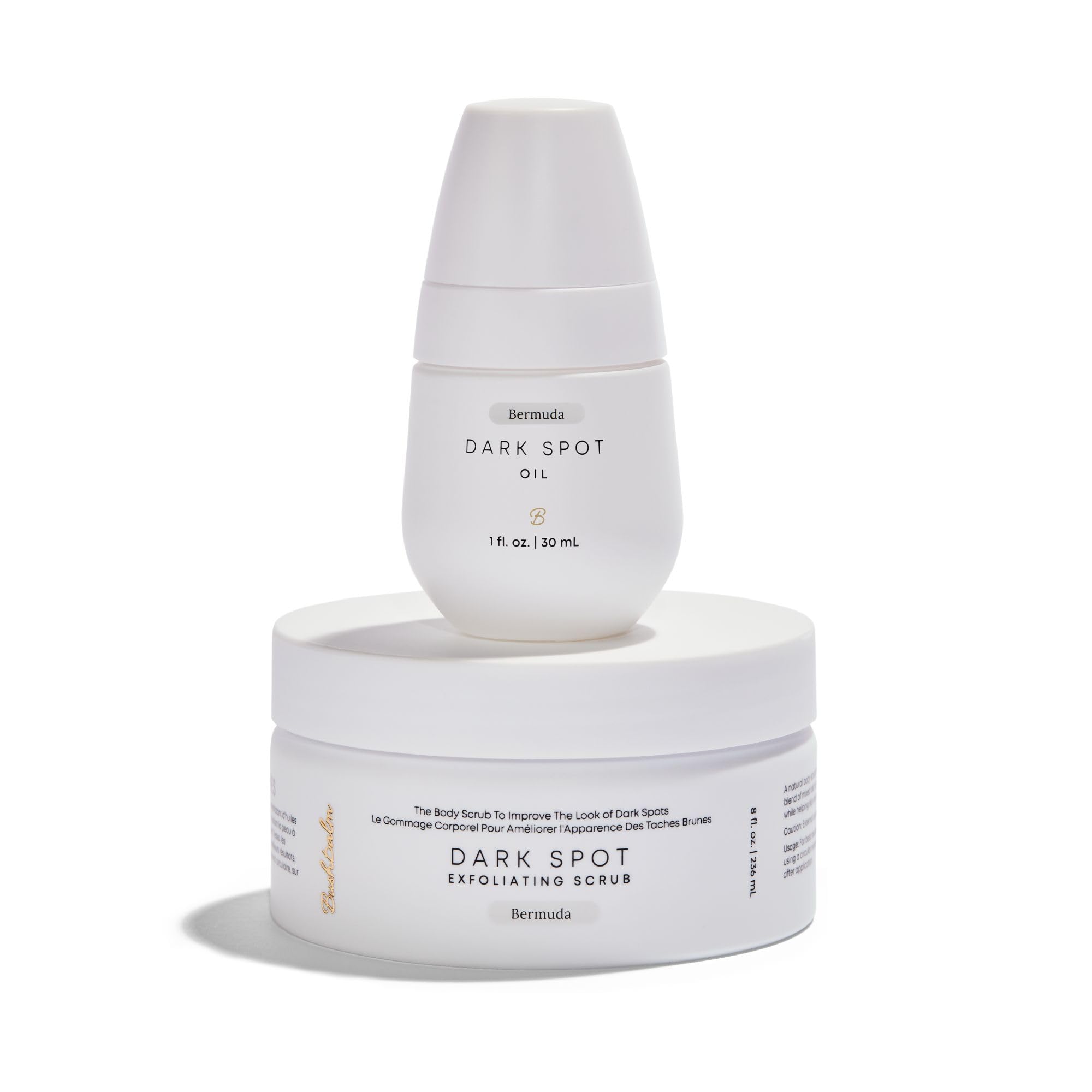 Bushbalm Dark Spots and Ingrown Hair 2 Step Routine - Rejuvenate and Nourish - Ingrown Hair Oil (30 ml) and Exfoliating Scrub (236 ml) - Bermuda