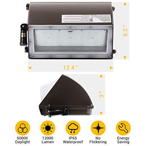 4Pack 100W LED Wall Pack Light, 12000LM Dusk to Dawn Light, Daylight 5000K with Photocell, IP65 Waterproof Outdoor Commercial LED Security Light, 600-800W HPS/MH Replacement, 120V (100w-4pk-new)