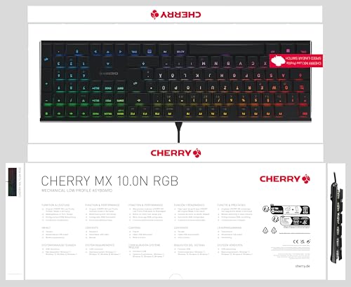 CHERRY MX 10.0N RGB, Flat Mechanical Gaming Keyboard, German Layout (QWERTZ), Wired, Original Switches MX Low Profile RGB Speed, Black