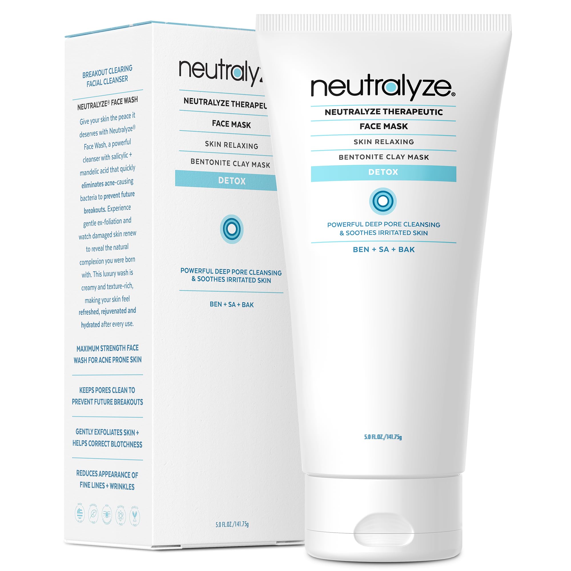 Deep Pore Cleansing Face Mask for Acne Prone Skin - Bentonite Clay Acne Mask with 2% Salicylic Acid & Bakuchiol (Retinol Alternative) - Maximum Strength Therapeutic Acne Mask (120+ Day)