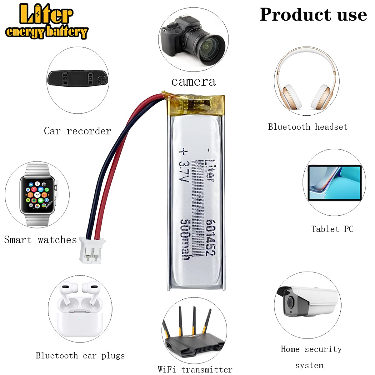 Liter energybattery 3.7V Lipo Battery 500mAh Rechargeable Lithium ion Polymer Battery 601452 Lithium Polymer ion Battery with JST Connector