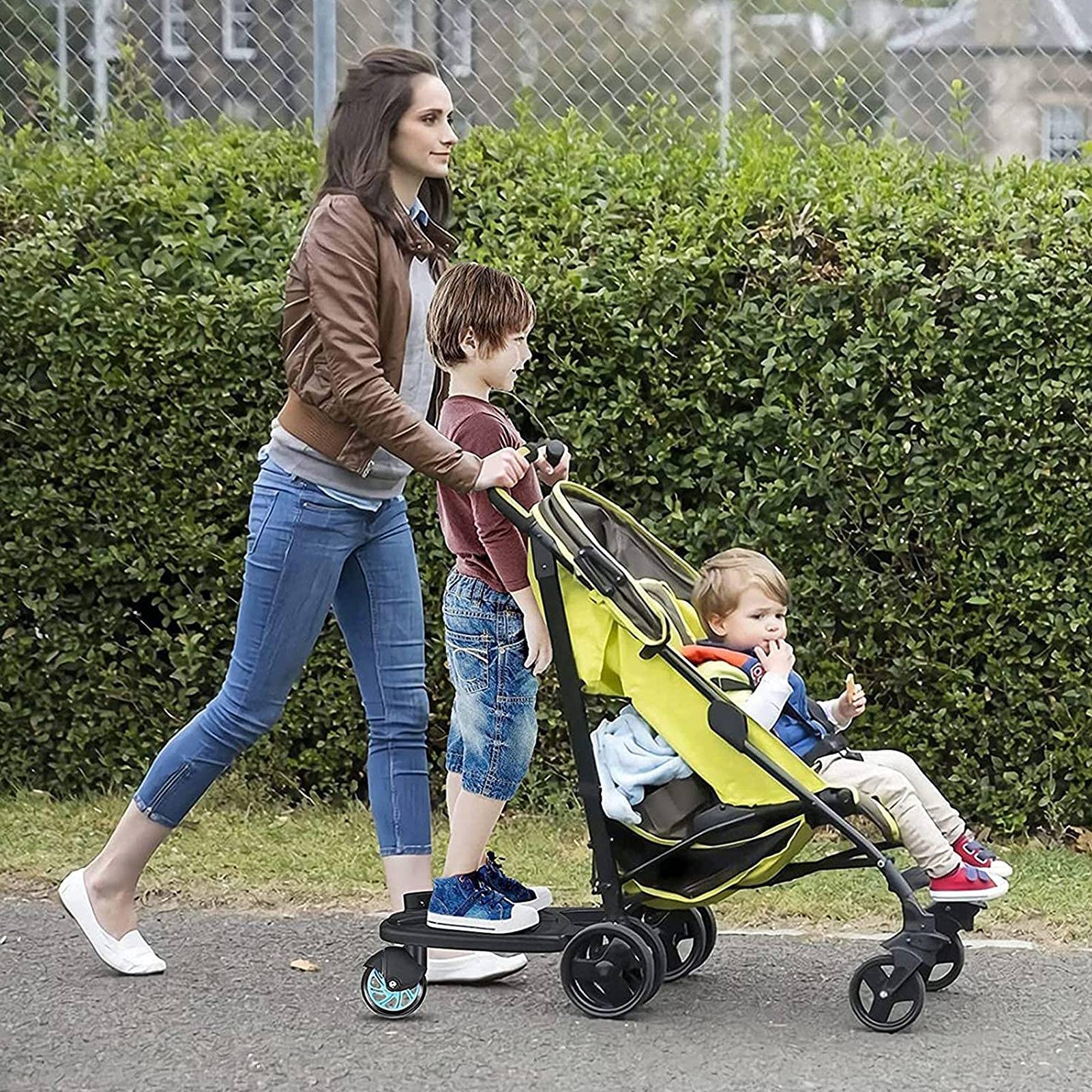 Rhinoon 2 in 1 Stroller Board with Seat, Comfortable Wheeled Board Stroller Pedal, Universal Adjustable Buggy Board, Fits Most Strollers On The Market, Under 55 Pounds, Blue